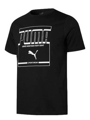 PUMA Graphic Logo Printing Round Neck Sports Short Sleeve - Black