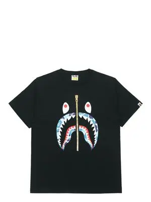 A BATHING APE Shark Face Half Zip T-shirt - Black