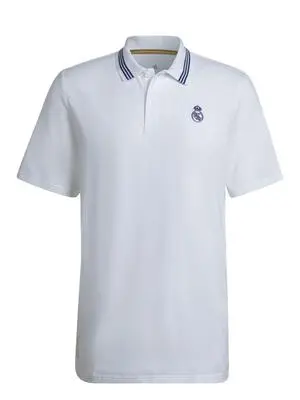 Adidas Real Madrid Solid Color Stripe Casual Short Sleeve Polo Shirt White - Multi-color