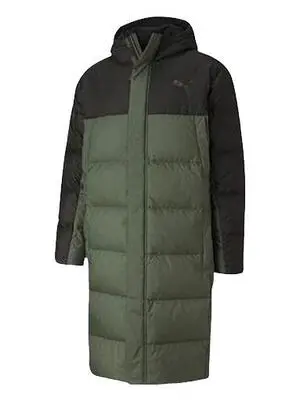 PUMA Longline Down Jacket With Hood - Green/black