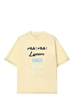 FILA Letters Logo Print Sport Loose Round Neck Short Sleeves T Shirt - Yellow