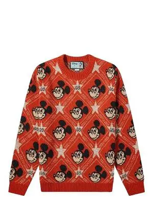 Gucci X Disney Mickey Mouse Pattern Crewneck Knitted Sweater - Orangered