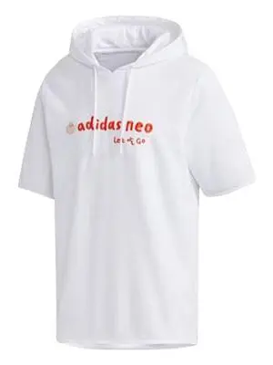 Adidas Neo Logo Embroidered Sports Pullover Hooded Short Sleeve White - Default Color