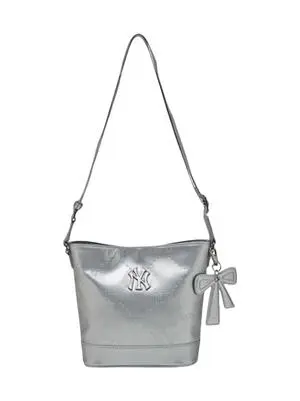 MLB Embossed Faux Leather Shoulder Crossbody Bag - Silver
