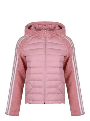 Adidas Hooded Sports Jacket With Quilted Body And Sherpa Sleeves - Pink