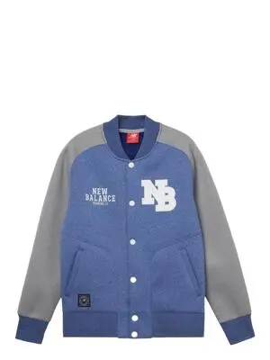 NEW BALANCE Stand Collar Woven Baseball Jacket - Blue/grey