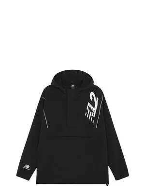 NEW BALANCE Logo Embroidered Half-zip Hooded Track Jacket - Black