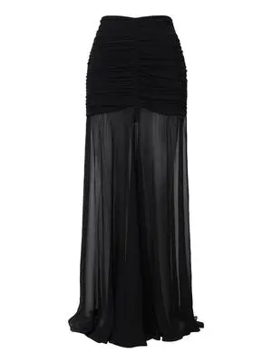 LITA COUTURE Ruched Georgette Silk Maxi Skirt - Black