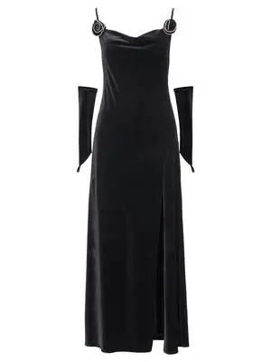 LITA COUTURE Velvet Maxi Dress With Diamanté Embellished Roses - Black