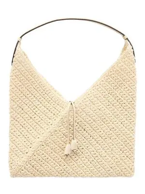 HUNTING SEASON Origami Small Raffia Tote With Leather Trim - Neutrals
