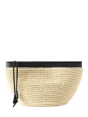 HUNTING SEASON Raffia Clutch With Leather Trim - Neutrals