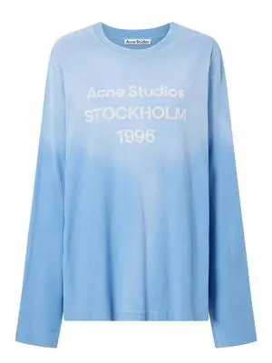 Acne Studios Acne Studios Distressed Logo Printed Long Sleeve T-Shirt Blue