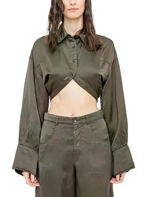 Andrea Ya'aqov Cropped Long-sleeve Shirt - Brown