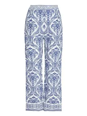Farm Rio Pleated Printed Linen-blend Straight-leg Pants - Off-white