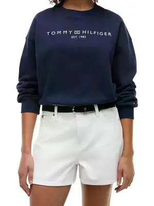 Tommy Hilfiger Logo Print Crew Neck Sweater - Blue