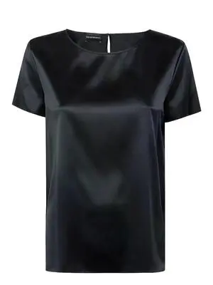 Emporio Armani Short Sleeve Satin Top - Black