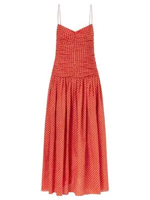 Matteau Polka-dot Organic Cotton And Silk-blend Midi Dress - Red