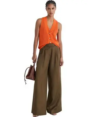 REISS Reiss Robin Linen Button-Through Knitted Waistcoat Orange