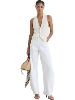 REISS Robin Linen Button-through Knitted Waistcoat - White