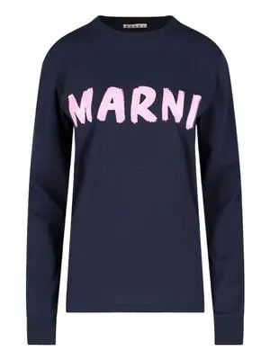 Marni Logo Print Long Sleeve T-shirt - Blue