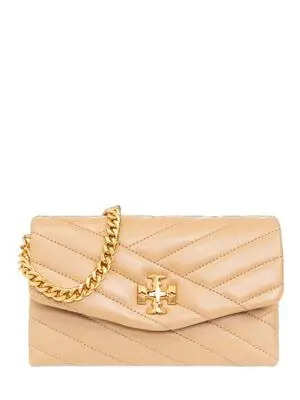 Tory Burch Kira Chevron Logo Plaque Chain Wallet - Nude