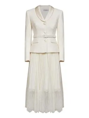 SELF-PORTRAIT Self-Portrait Cream Boucle Shawl Collared Midi Dress No