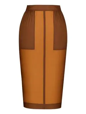 Saint Laurent Back Slit Pencil Skirt - Cognac