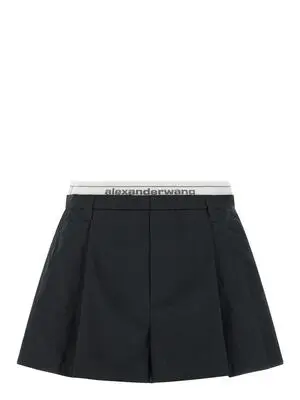 Alexander Wang Alexander Wang Logo Waistband Pleated Shorts Black