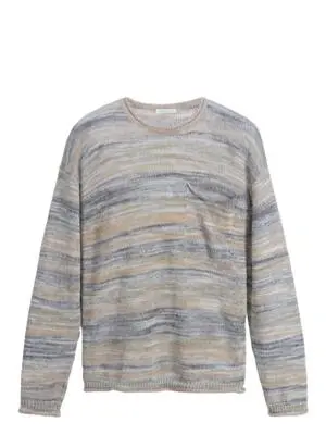 ROBERTO COLLINA Striped Knit Sweater With Chest Pocket - Gray