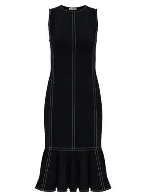 Ami Sleeveless Midi Dress With Contrast Stitching - Black