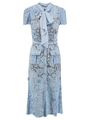SELF-PORTRAIT Self-Portrait Lace Tie Neck Midi Dress
