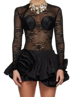 VAQUERA VAQUERA Lace Bullet Bra Round Neck Bodysuit