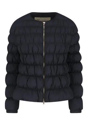Herno Zip-up Crewneck Jacket With Pleated Design - Black
