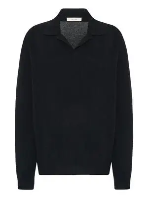 THE ROW Long-sleeved Ribbed Knit Polo Sweater - Black