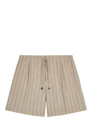 TOD'S Striped Silk Drawstring Shorts - Beige