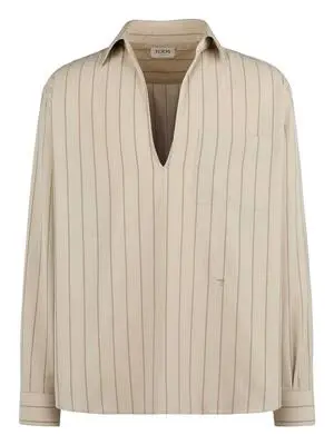 TOD'S Shirt In Striped Silk - Beige