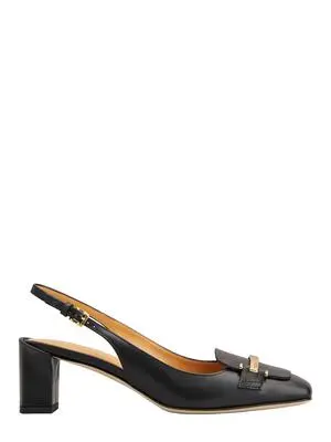 TOD'S Leather Slingback Pumps With Branded Metal Bar - Black