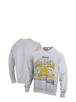 Champion Michigan Wolverines 2026 Ncaa Basketball National Champions Reverse Weave Sweatshirt - Gray