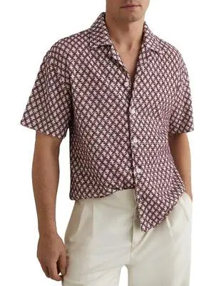 REISS Mill Textured Short Sleeve Button-up Shirt