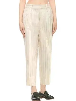 PT TORINO Cream White Pinstripe Pleated Trousers - Neutrals