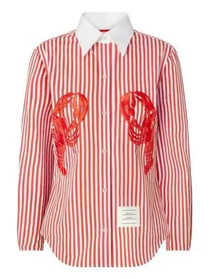Thom Browne University Stripe Lobster Appliqué Shirt - Red