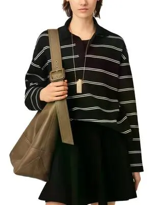 AMI Paris Striped Cotton Polo - Black