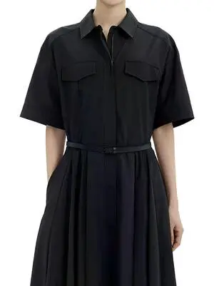 JUUN.J Belted Pleated Shirt Dress - Black