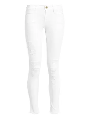 FRAME Le Skinny Rip Midrise Distressed Jeans - White