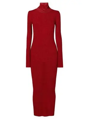 Isabel Marant Étoile Metallic Ribbed Knit Turtleneck Midi Dress - Red