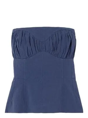Tove Ruby Gathered Linen-blend Twill Peplum Bustier Top - Navy
