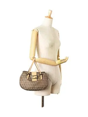 Fendi Zucchino Canvas Handbag - Brown