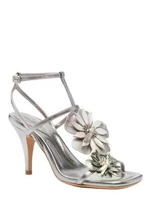 Zimmermann Belara Floral-appliqué Leather Sandals - Silver
