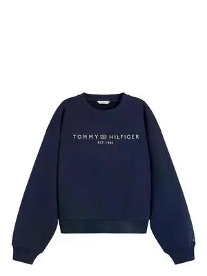 Tommy Hilfiger Logo Print Crew Neck Sweater - Blue