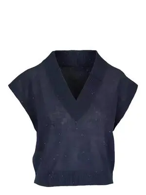 Brunello Cucinelli Sequin-embellished V-neck Sleeveless Sweater - Blue